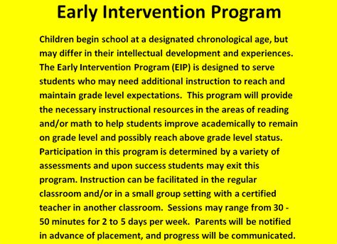 The Early Intervention Program Mrs Joyce Bowens EIP Teacher