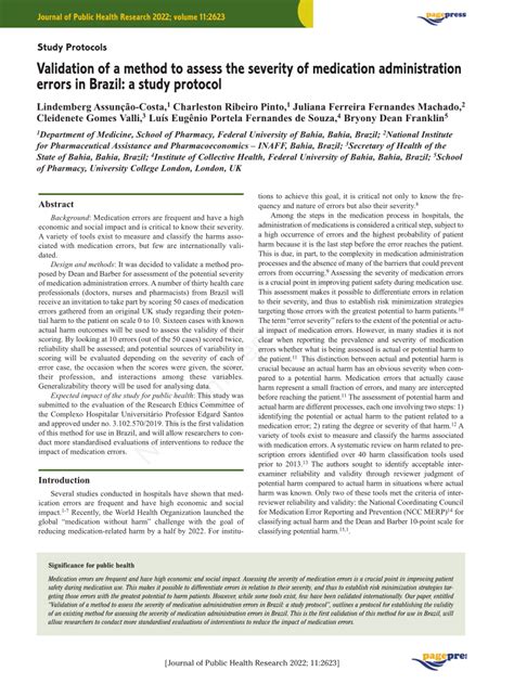 Pdf Validation Of A Method To Assess The Severity Of Medication Administration Errors In