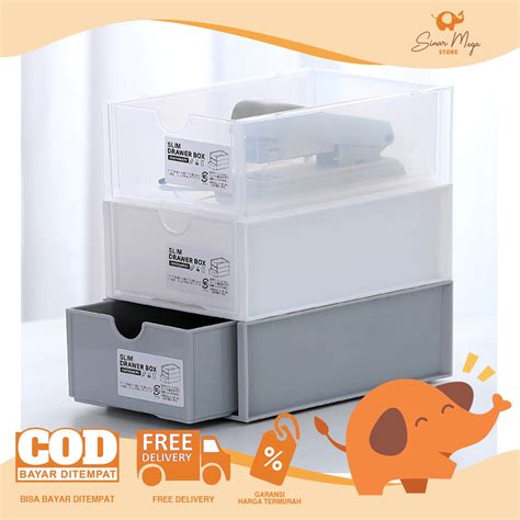 Jual Stackable Slim Drawer Box Bahan Plastik PP Tebal Mini Storage Box Tempat Penyimpanan Unik