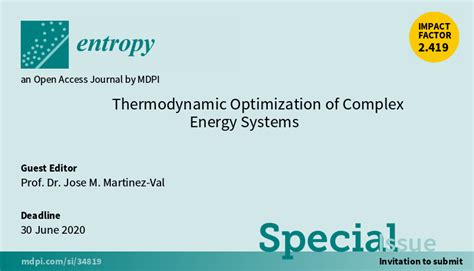 New Special Issue Thermodynamic Optimization Of Complex Energy Systems