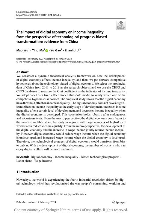The Impact Of Digital Economy On Income Inequality From The Perspective Of Technological