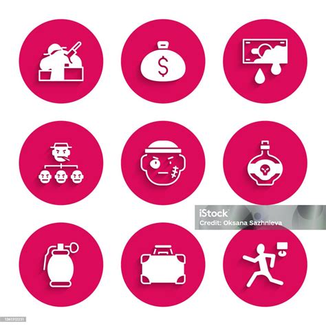 산적 서류 가방 돈 살인 병에 독 손 수류탄 마피아 피 묻은 아이콘을 설정합니다 벡터 0명에 대한 스톡 벡터 아트 및 기타