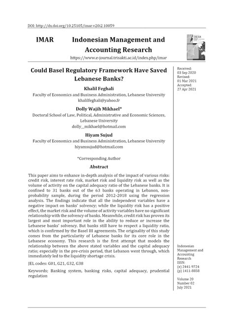 Pdf Could Basel Regulatory Framework Have Saved Lebanese Banks