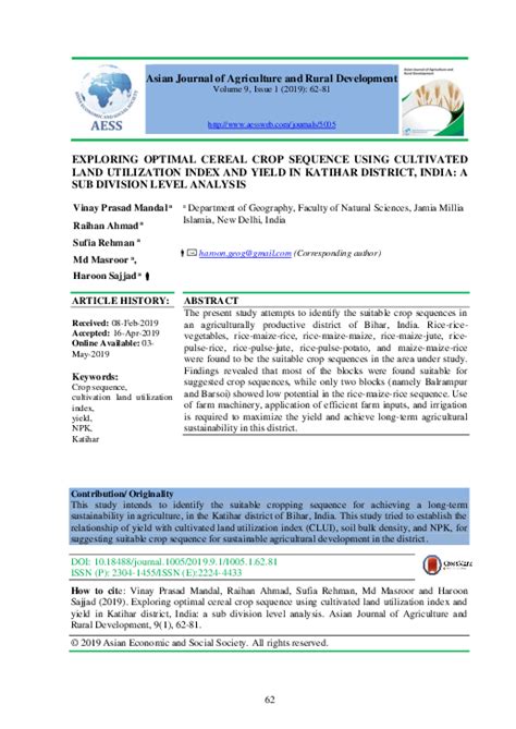 Pdf Exploring Optimal Cereal Crop Sequence Using Cultivated Land Utilization Index And Yield