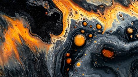 Abstract Fluid Art Orange Black Grey Swirls Stock Illustration
