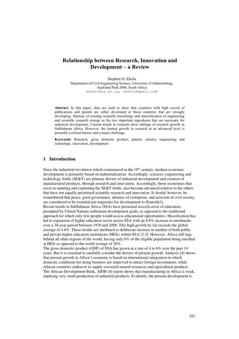 Pdf Relationship Between Research Innovation And Development A Review