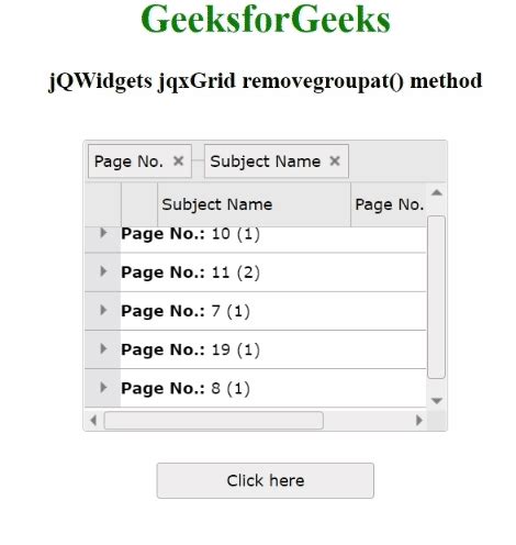JQWidgets JqxGrid Removegroupat Method GeeksforGeeks