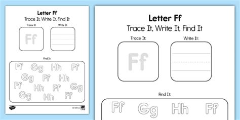 Letter Ff Trace It Write It Find It Worksheet Twinkl