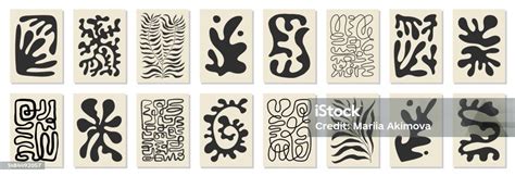 8 Matisse에서 영감을 얻은 벽 예술 포스터 브로셔 전단지 템플릿 현대 콜라주 세트 유기적 인 한 줄 추상적 인 손으로 그린 디자인 벽지 동적 셰이프 그래픽 빈티지