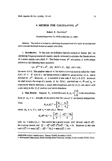 Pdf A Method For Calculating Drazin Inverse Of Square Matrix A