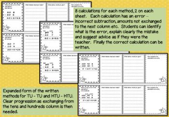 Error Analysis Spot The Mistake Task Cards For Written Subtraction Methods