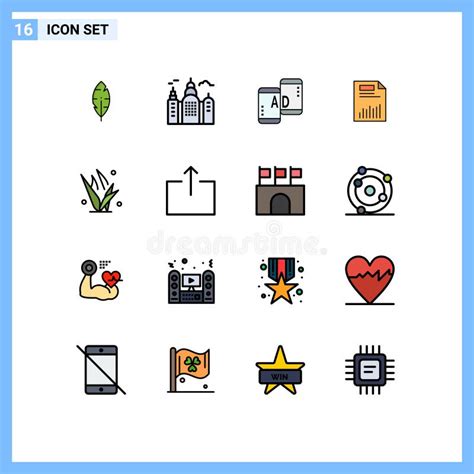 16 Universal Flat Color Filled Lines Set For Web And Mobile