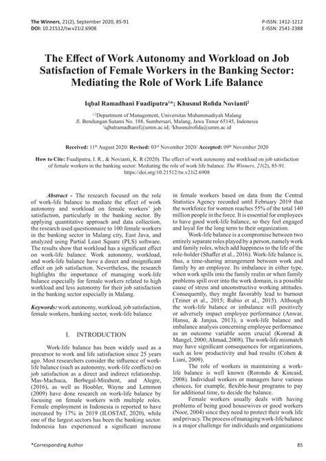 Pdf The Effect Of Work Autonomy And Workload On Job Satisfaction Of Female Workers In The