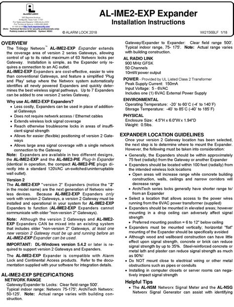 Alarm Lock Trilogy Networx Al Ime2 Exp Installation Instructions Pdf Download Manualslib