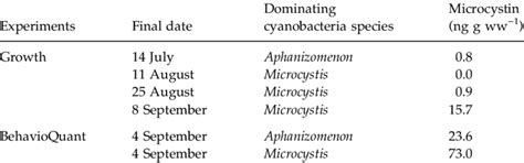 Sum Of The Structural Variants Microcystin Lr And Microcystin Rr In The Download Scientific