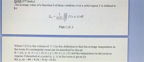 solved q 03 07 marks the average value of a function fof