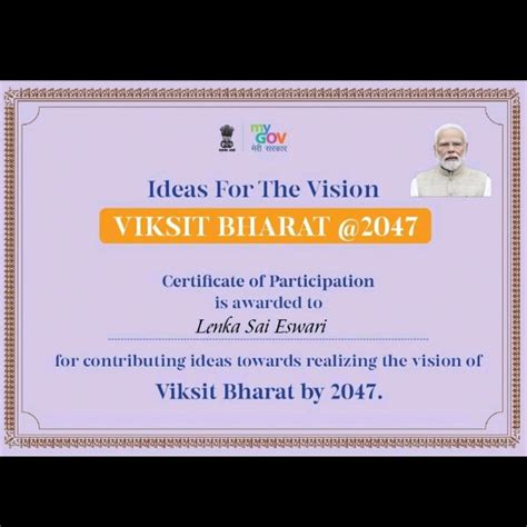 Lenka Saieswari On Linkedin Viksitbharat Ideas India Certificate