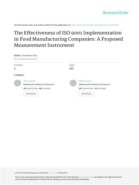 The Effectiveness Of Iso 9001 Implementation In Fo Pdf Iso 9000