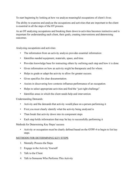 Procedural Task Analysis Determining Sequence And Timing To Start