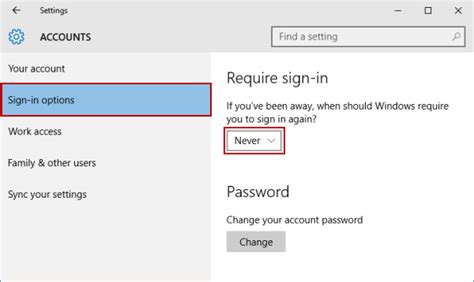 how to make windows 10 computer require no password on wakeup