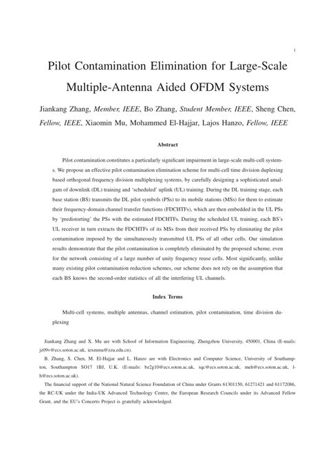 Pdf Pilot Contamination Elimination For Large Scale Multiple Antenna Aided Ofdm Systems