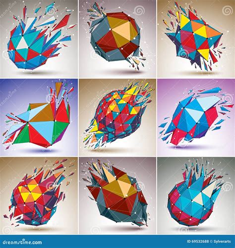 Set Of Abstract Colorful Vector Low Poly Wrecked Objects Black Stock Vector Illustration Of