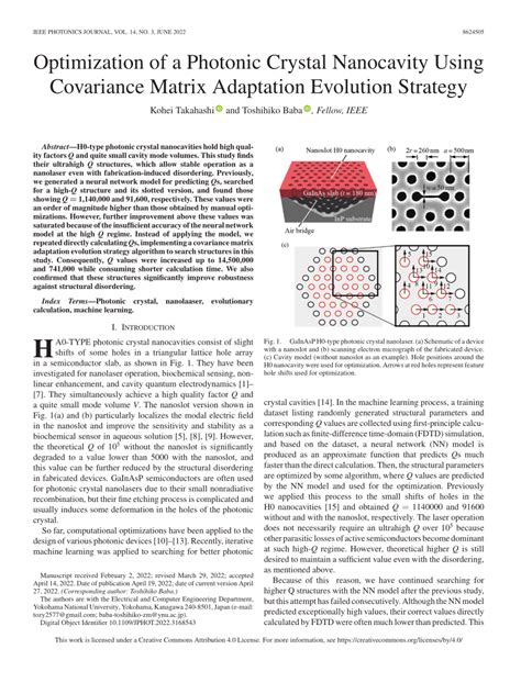 Pdf Optimization Of A Photonic Crystal Nanocavity Using Covariance Matrix Adaptation Evolution