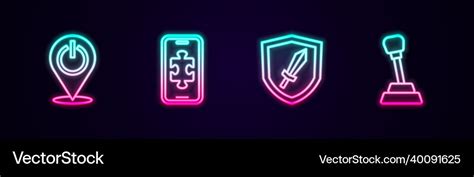 Set Line Power Button Mobile Gaming Sword Vector Image