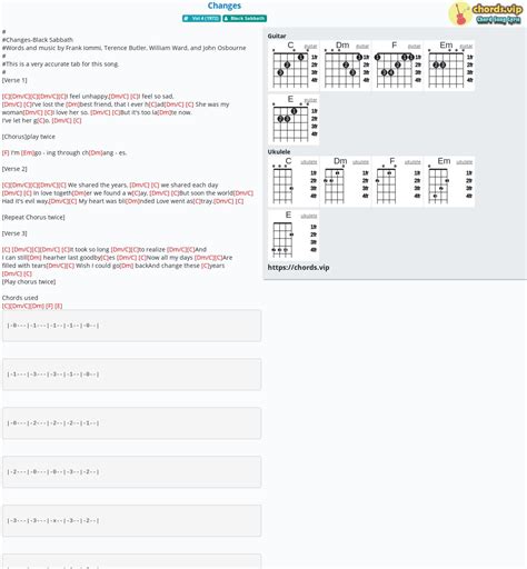 Chord Changes Tab Song Lyric Sheet Guitar Ukulele Chords Vip
