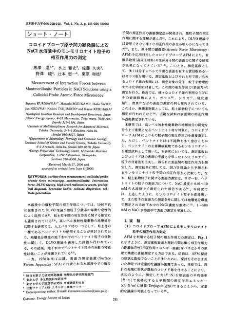 Pdf Measurement Of Interaction Forces Between Montmorillonite Particles In Nacl Solutions