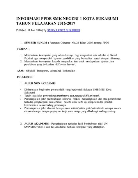 Informasi Ppdb Smk Negeri 1 Kota Sukabumi Tahun Pelajaran 2016 Pdf
