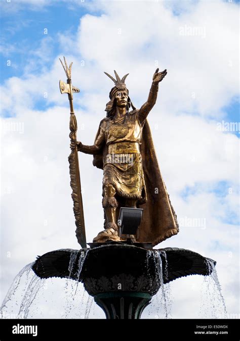 Statue Of Pachacuti Inca Yupanqui Or Pachacutec Cusco Peru Stock