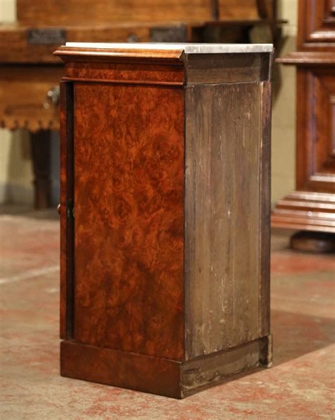 19th Century French Louis Philippe Burl Bedside Table With Marble Top