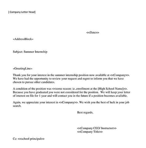 10 Internship Rejection Letter Samples Guide And Tips