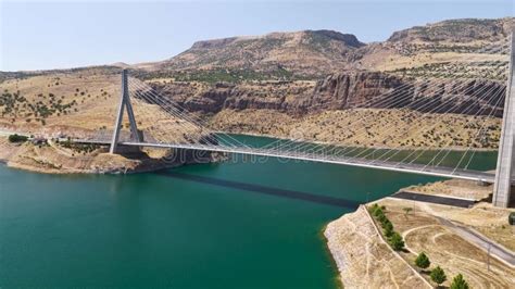 Aerial Video Of Euphrates River With Bridge And Rural Coast Stock Video