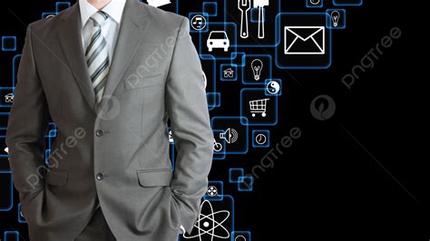 Man In Suit And Application Icons Connect Symbol Communication Photo