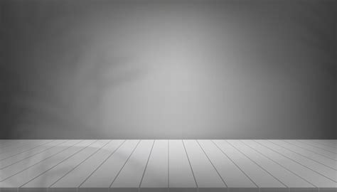 회색 벽 시멘트 배경이있는 나무 패널에 야자수 잎 그림자가있는 3d 스튜디오 룸 나뭇잎 가지가 나무 바닥에 그림자가있는 벡터 일러스트 레이 션 배너 광고를위한 빈 쇼룸 촬영