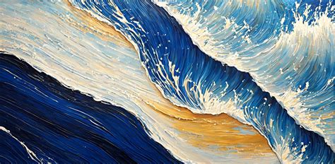 抽象厚油肌理画，刮刀画，海浪，沙滩，海军蓝 Jackson的以图出图 通用模式作品