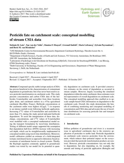 Pdf Pesticide Fate At Catchment Scale Conceptual Modelling Of Stream Csia Data