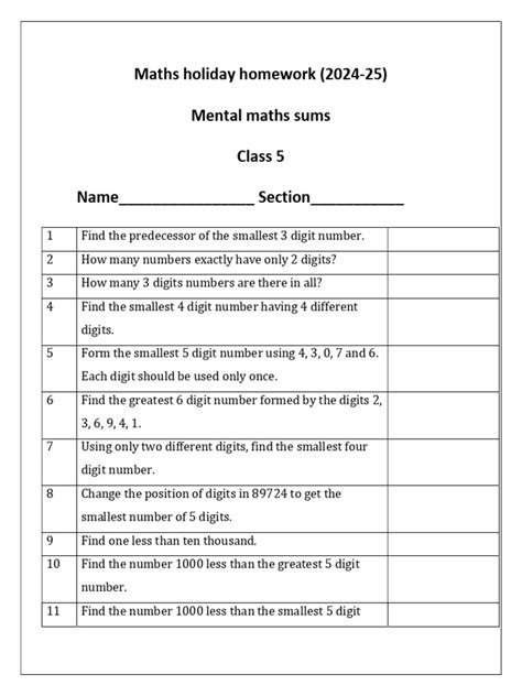 Maths Assignment Class 5 Pdf Numbers Mathematical Objects