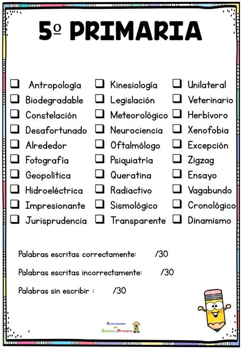 Dictados De Palabras Para Todos Los Cursos De Primaria Artofit