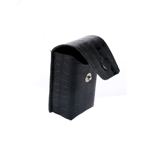 Faux Leather Press Buckle Folding Eyeglasses Case Clipped On Belt Black Leather Glasses Box With