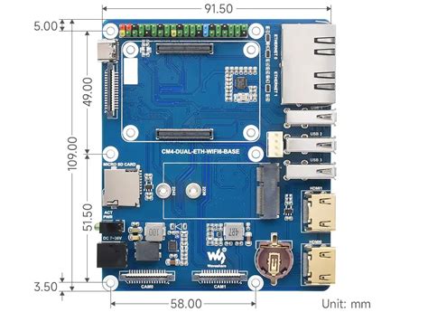 Waveshare Wifi6 Dual Eth Mini Computer For Rpi Cm4 M2 E Key Slot
