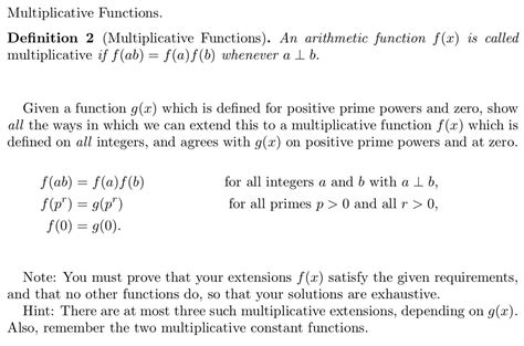 Solved Multiplicative Functions Definition 2