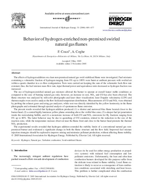 Pdf Behavior Of Hydrogen Enriched Non Premixed Swirled Natural Gas Flames
