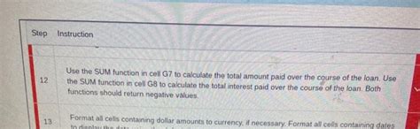 solved step instruction 12 use the sum function in cell g7