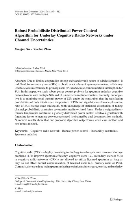 Pdf Robust Probabilistic Distributed Power Control Algorithm For