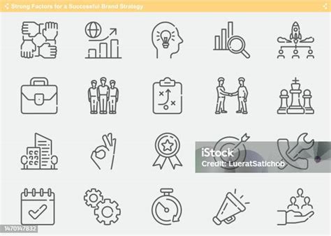성공적인 브랜드 전략을 위한 강력한 요소 플랫 라인 아이콘 개요 기호 음식에 대한 스톡 벡터 아트 및 기타 이미지 음식 아이콘 비즈니스 Istock