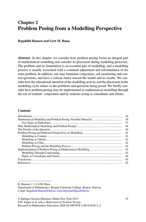 Pdf Problem Posing From A Modelling Perspective