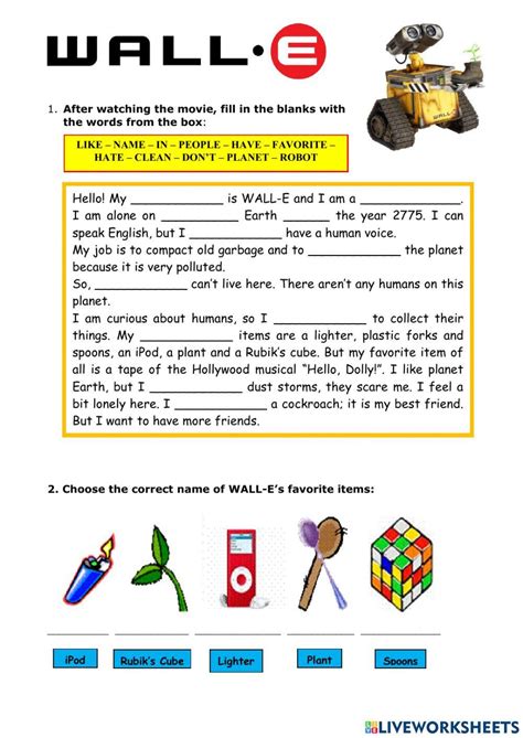 Wall E Movie Worksheet Present Simple Worksheet Live Worksheets